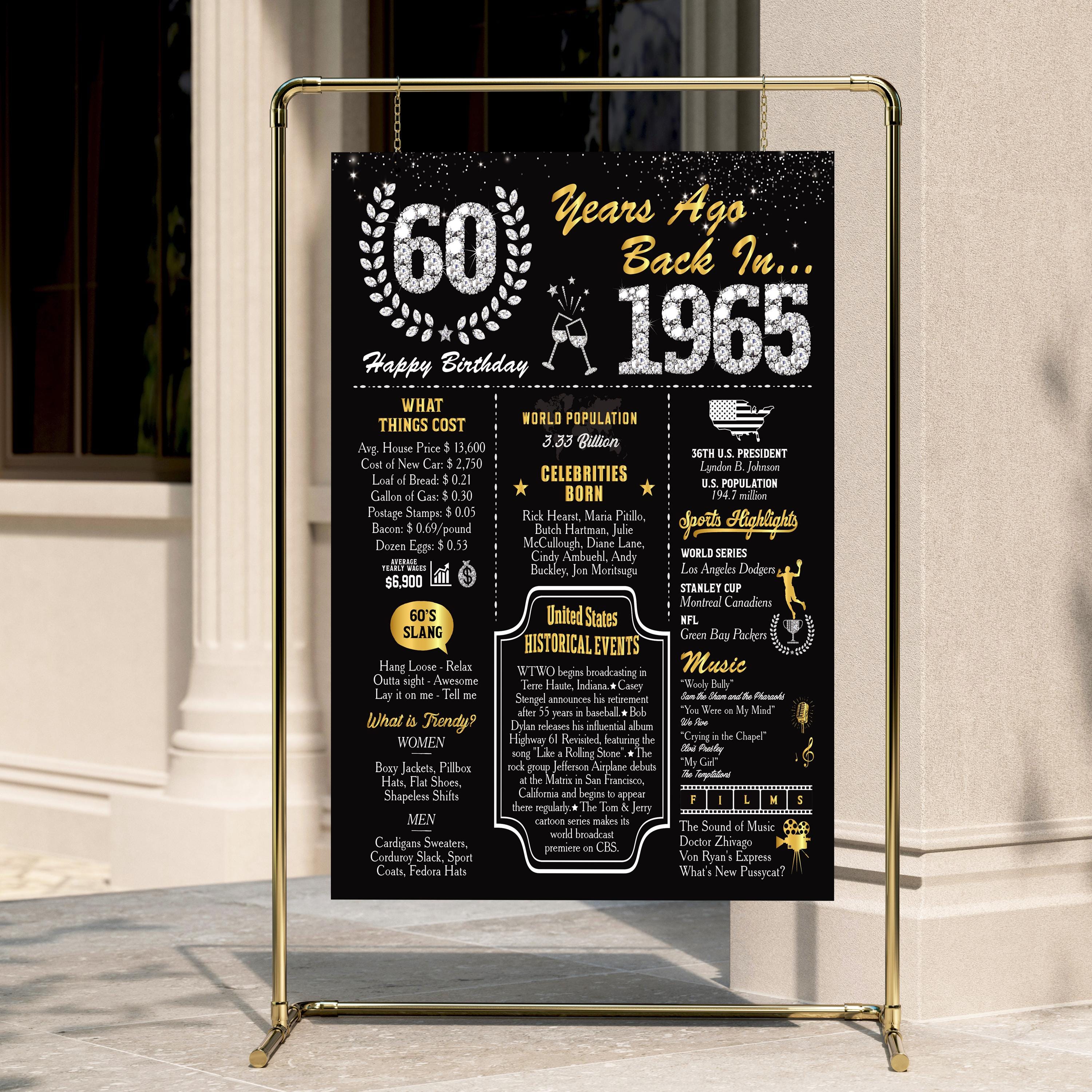 60th Anniversary Poster, 60th Chalkboard Sign, 1965 Facts Poster, 1965 ...