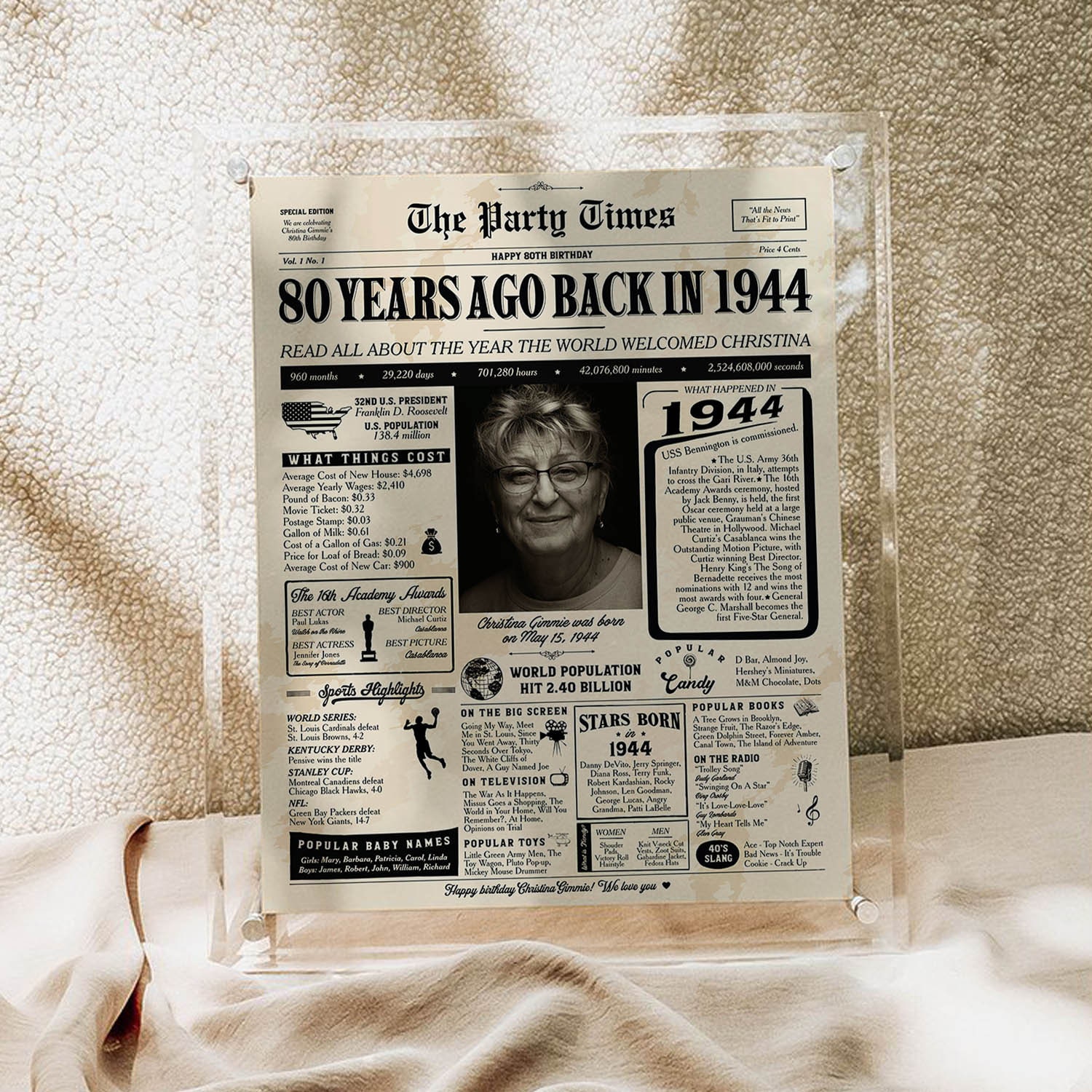 Personalized 80th Birthday Sign Board, 1944 Anniversary Gift, 80th ...