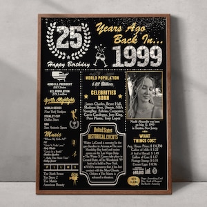 Personalized 1999 Birthday Poster, 1999 Fun Facts Board, 25th Birthday ...