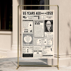 1959 Newspaper Sign Board, Custom 65th Birthday Poster, 1959 Events ...