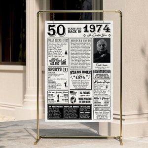 50th Birthday Photo Poster, Back in 1974 Poster, 1974 Fun Facts, 50th ...