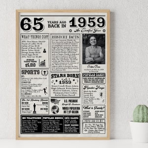Custom 65th Birthday Poster, Back in 1959 Sign, Gift Idea for Him, 1959 ...
