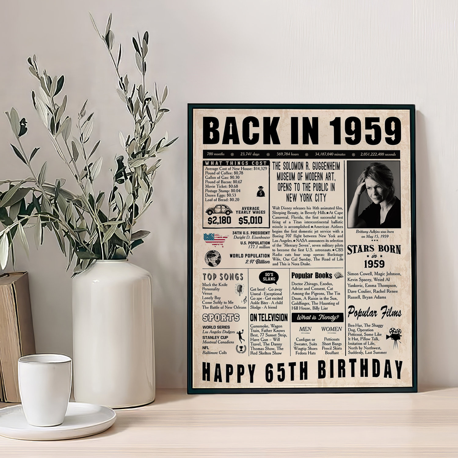 1959 Vintage Sign, Custom 65th Birthday Poster, Born in 1959, Gift for ...