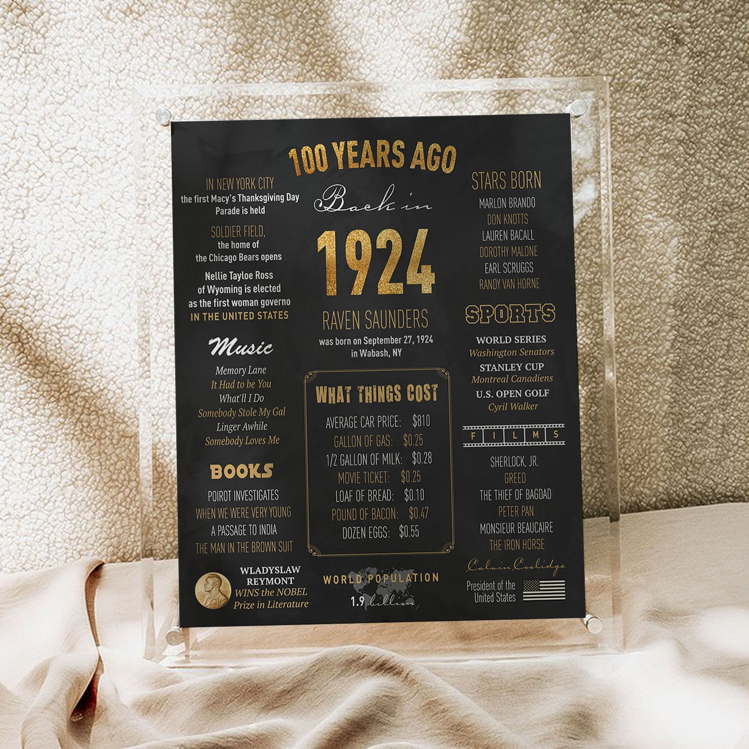 100th Milestone Birthday Poster 1924 Poster Board Poster - Etsy