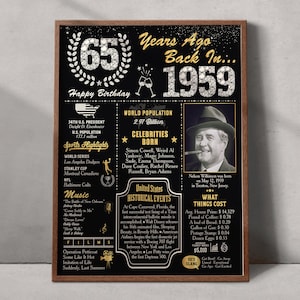 1959 Vintage Sign Board, Custom 65th Birthday Poster, 1959 Events ...