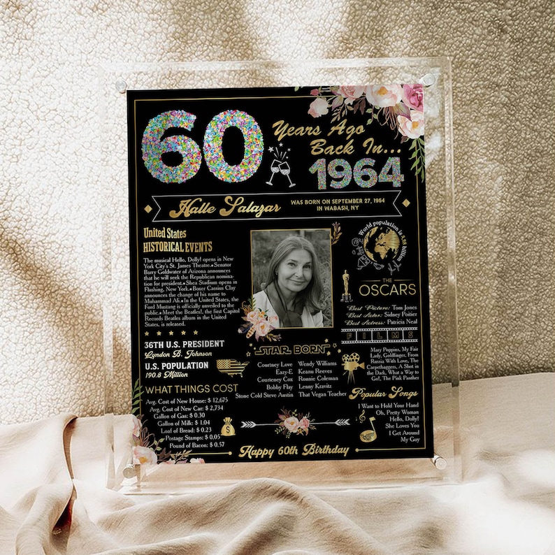 Custom 60th Birthday Poster, 1964 Sign Board, Born in 1964, Photo ...