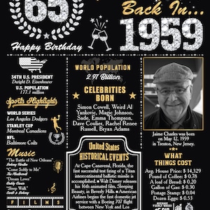 1959 Vintage Sign Board, Custom 65th Birthday Poster, 1959 Events ...