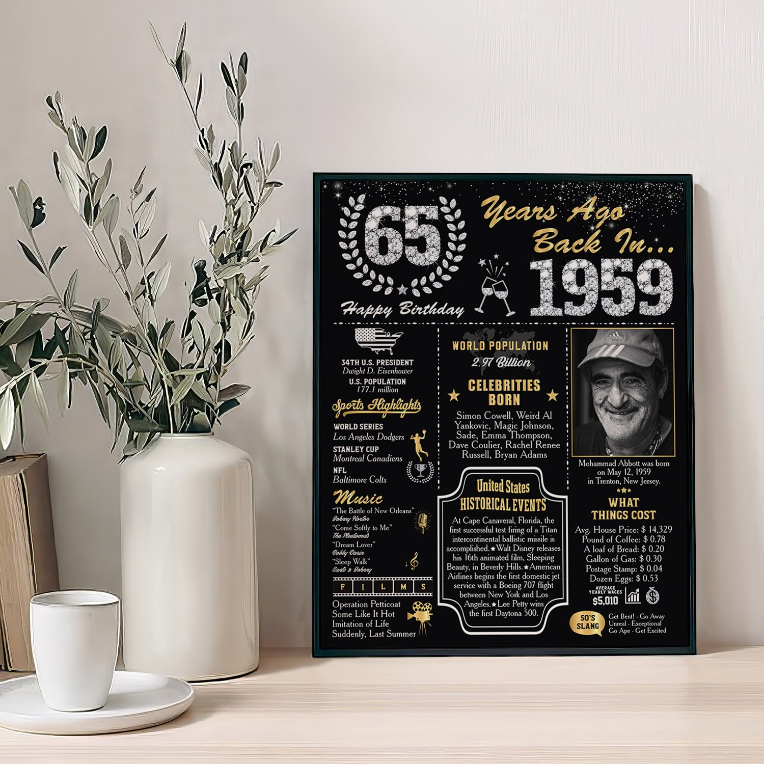 1959 Vintage Sign Board, Custom 65th Birthday Poster, 1959 Events ...