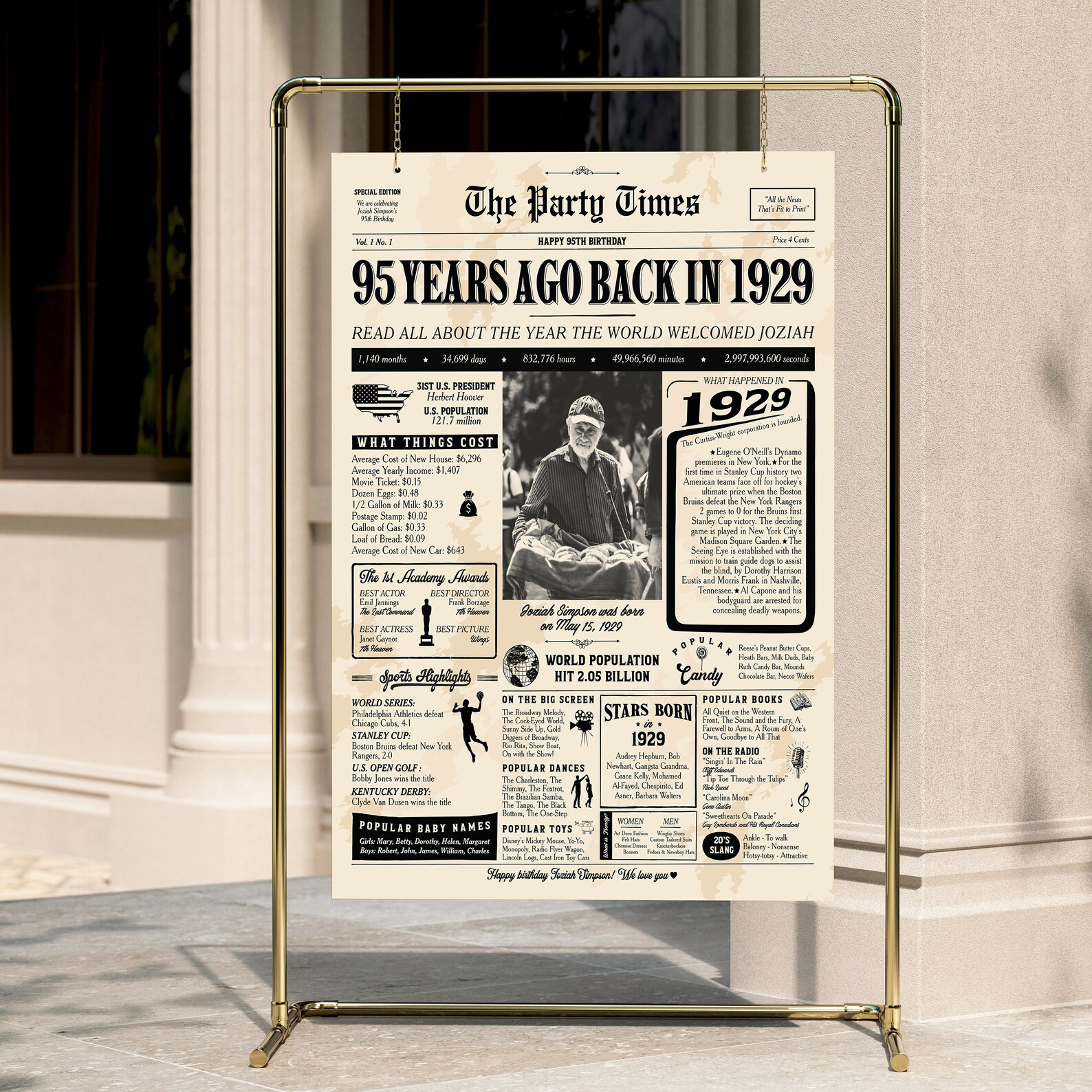 Personalized 95th Anniversary Sign, 95th Birthday Poster, 95 Years Ago ...