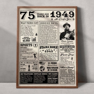 75th Birthday Sign, 1949 Photo Poster Gift, Custom Poster, 1949 ...
