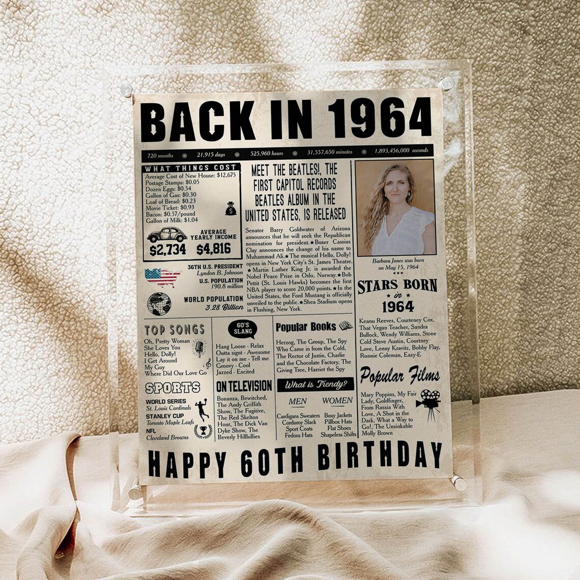 1964 Sign Board, Personalized 60th Birthday Poster, Back in 1964 Poster ...
