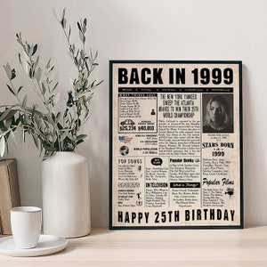 1999 Birthday Poster, 25th Birthday Poster, 1999 Fun Facts Board, 25th ...