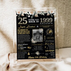 Personalized 1999 Birthday Poster, 1999 Fun Facts Board, 25th Birthday ...