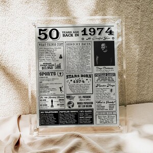 50th Birthday Photo Poster, Back in 1974 Poster, 1974 Fun Facts, 50th ...