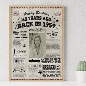 1959 Vintage Sign Board, Custom 65th Birthday Poster, 1959 Events ...