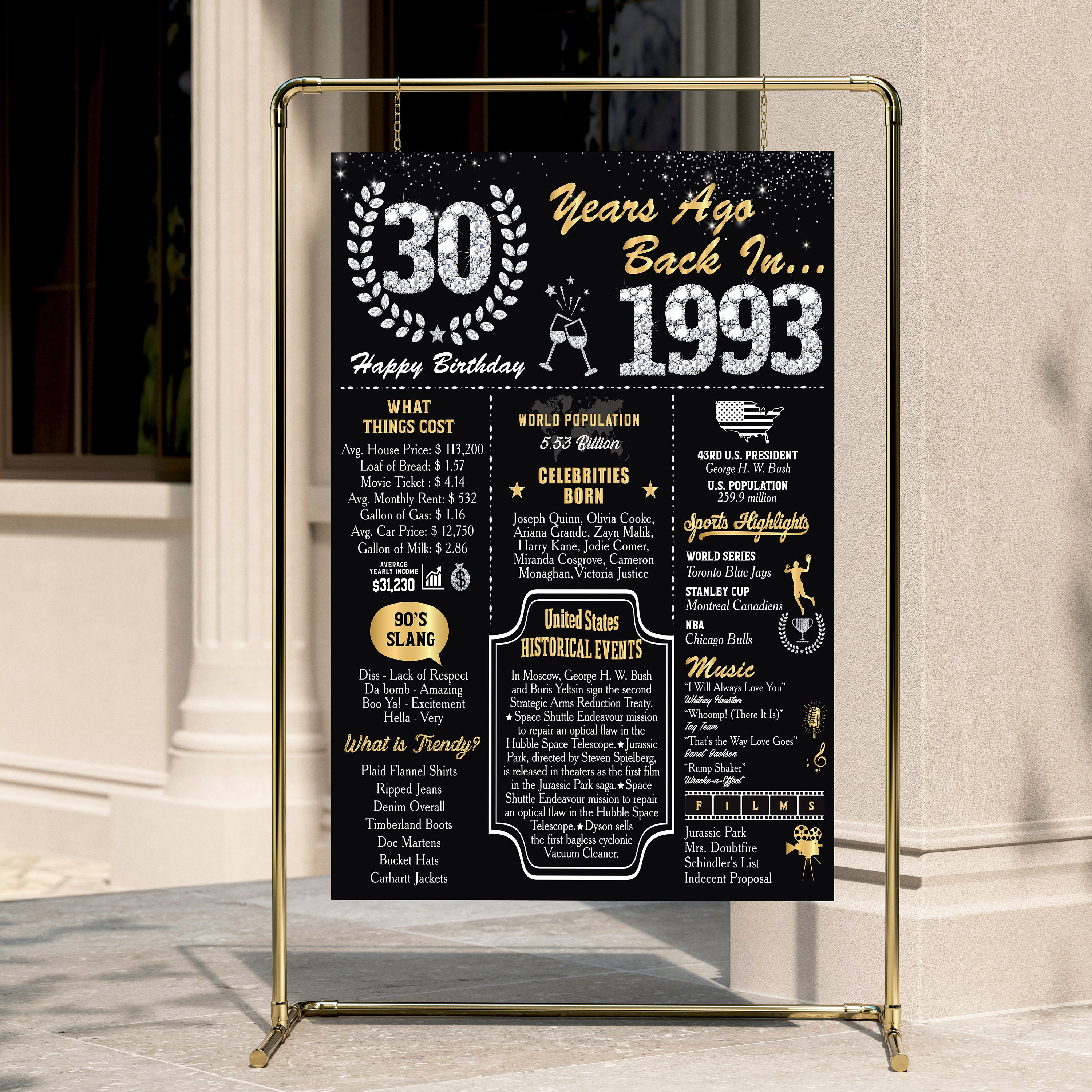 30th Birthday Poster 30th Anniversary Sign 1993 Fun Facts - Etsy