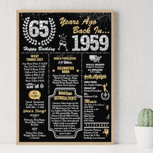 1959 Poster, 65th Chalkboard Sign, 1959 Fun Facts Poster, Birthday Gift ...