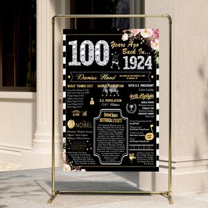 100th Birthday Poster, Back in 1924 Poster, 100th Anniversary Gift ...