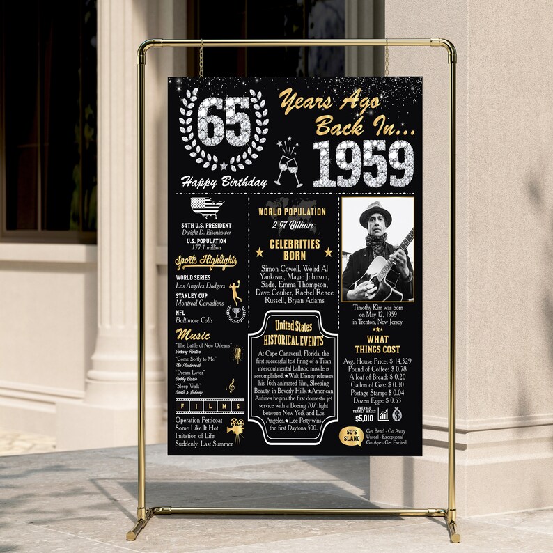 1959 Vintage Sign Board, Custom 65th Birthday Poster, 1959 Events ...