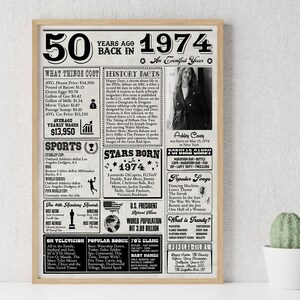 50th Birthday Photo Poster, Back in 1974 Poster, 1974 Fun Facts, 50th ...