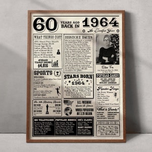1964 Birthday Poster, Personalized 60th Birthday Poster, Back in 1964 ...