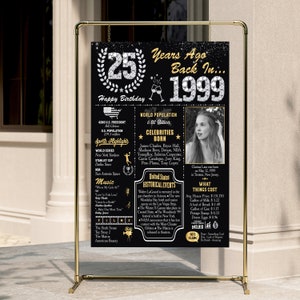 Personalized 1999 Birthday Poster, 1999 Fun Facts Board, 25th Birthday ...