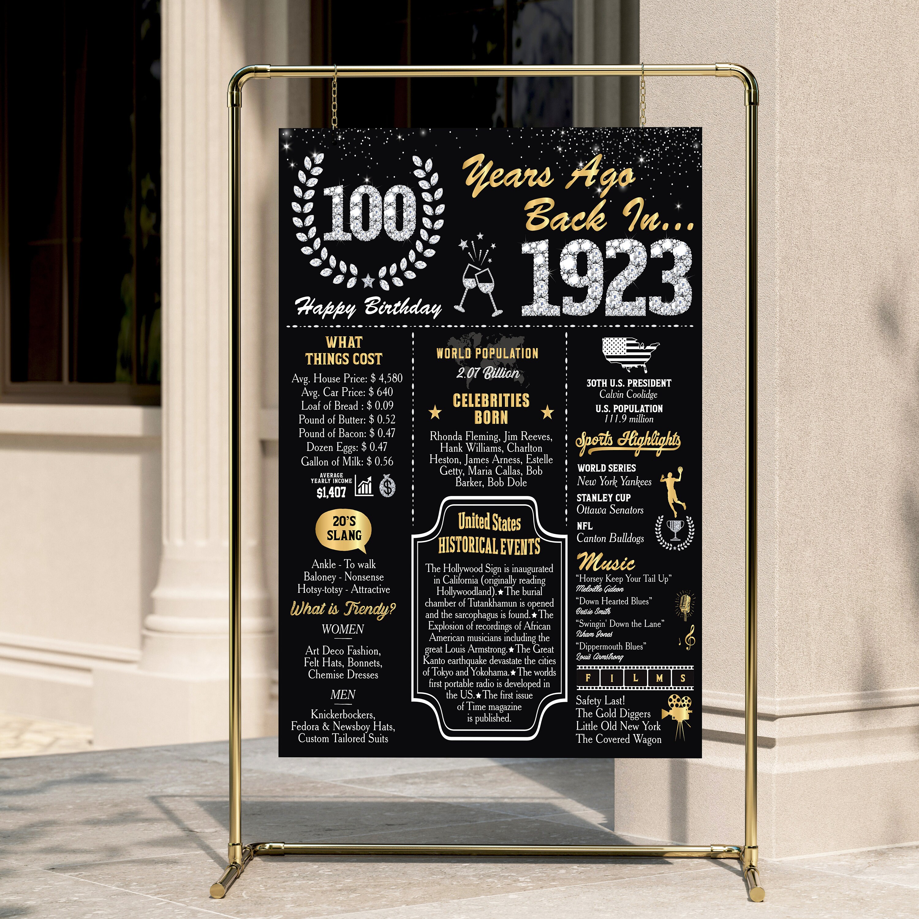 100th Birthday Poster 100th Milestone Sign 1923 Fun Facts - Etsy