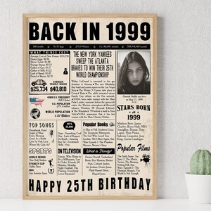 1999 Birthday Poster, 25th Birthday Poster, 1999 Fun Facts Board, 25th ...