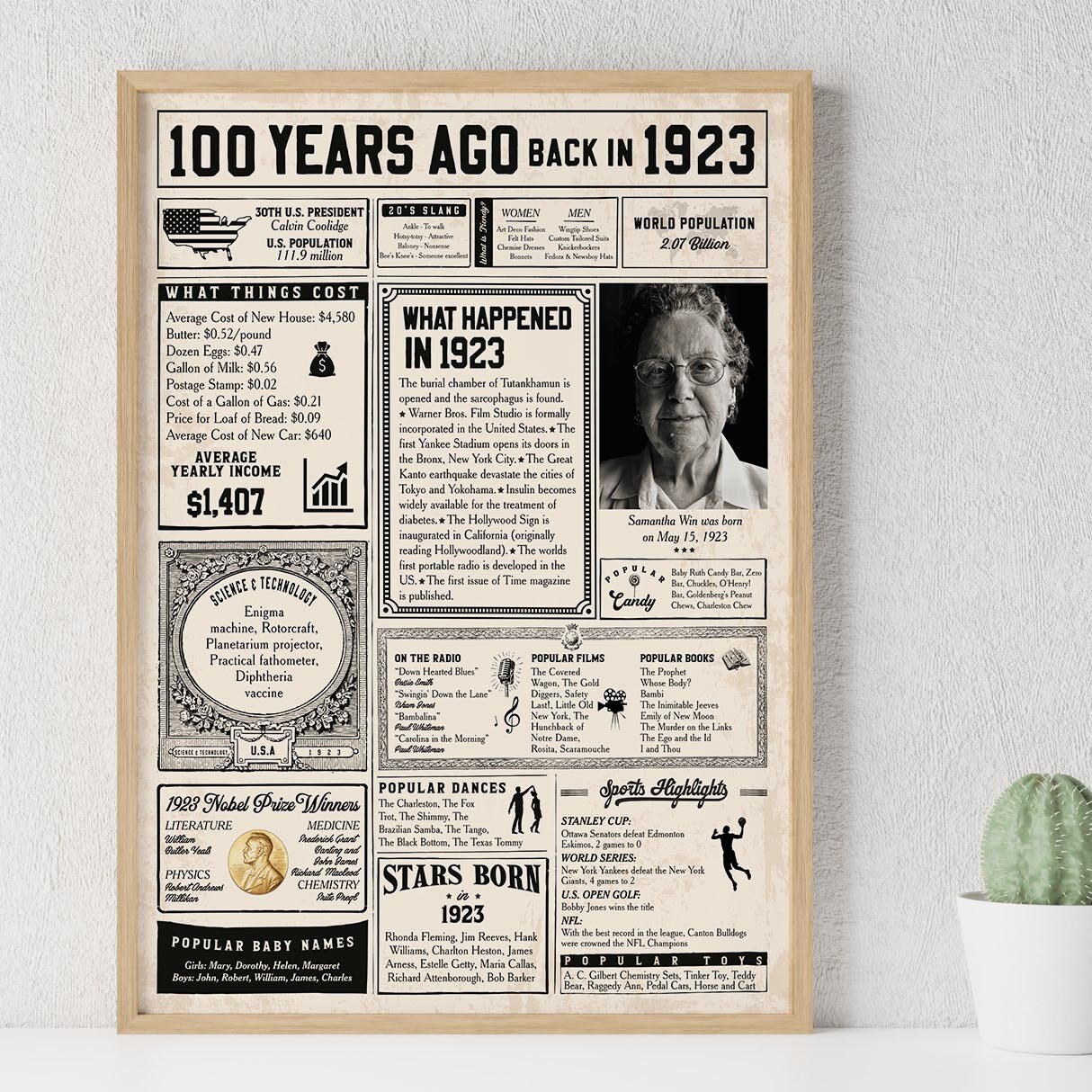 100th Birthday Poster, Back in 1923, Custom Milestone Sign, 100th ...