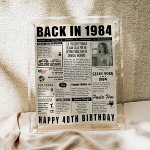 40th Birthday Poster, Anniversary Sign Board, 1984 Facts Poster ...