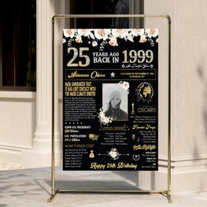 Personalized 1999 Birthday Poster, 1999 Fun Facts Board, 25th Birthday ...