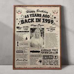 1959 Vintage Sign Board, Custom 65th Birthday Poster, 1959 Events ...