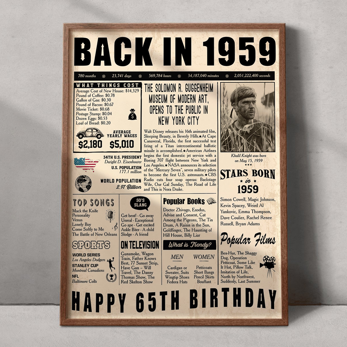 1959 Vintage Sign, Custom 65th Birthday Poster, Born in 1959, Gift for ...