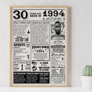 1994 Birthday Poster, Personalized 30th Birthday Poster, 1994 Fun Facts ...
