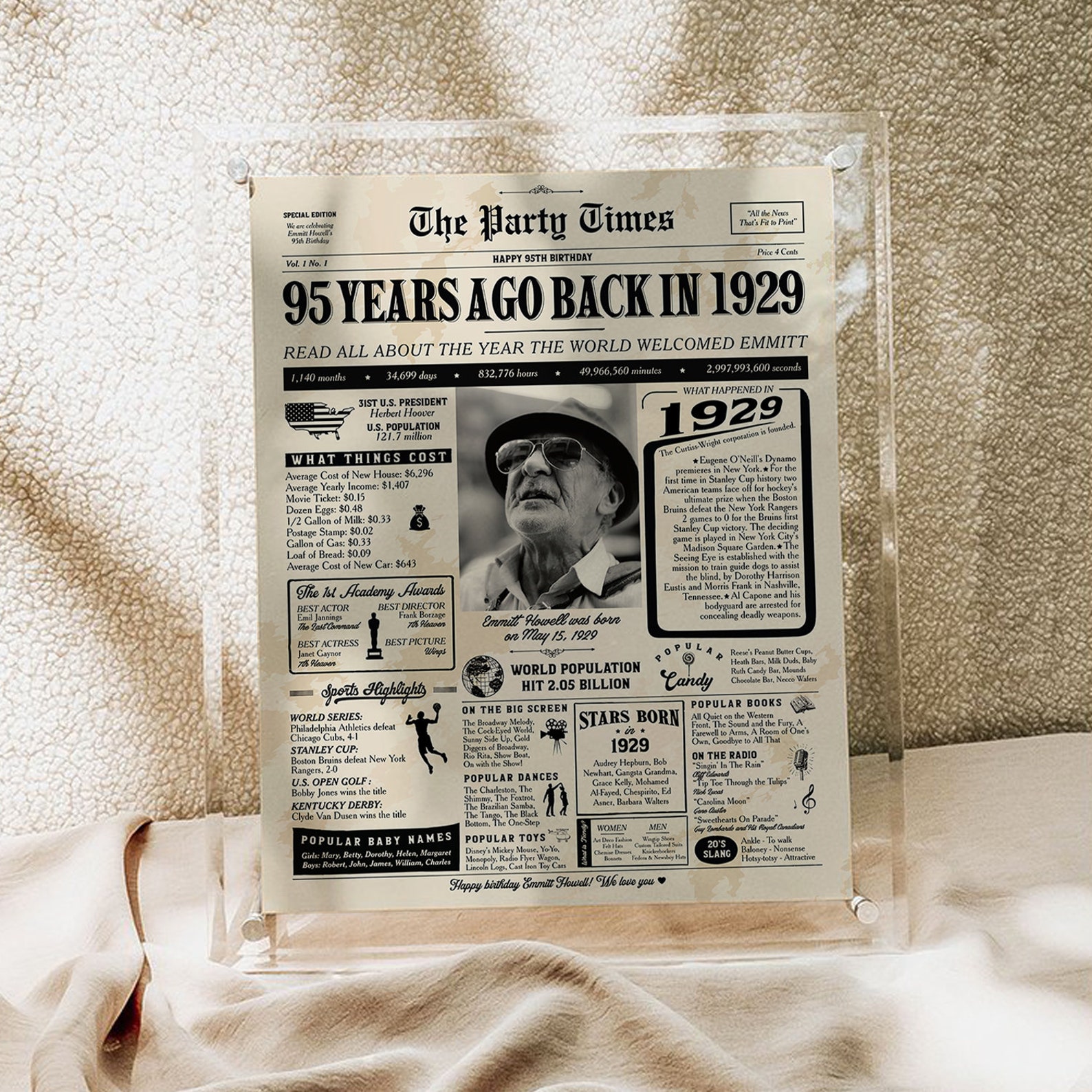 Personalized 95th Anniversary Sign, 95th Birthday Poster, 95 Years Ago ...