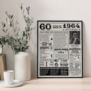 1964 Birthday Poster, Personalized 60th Birthday Poster, Back in 1964 ...