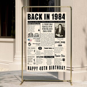 40th Birthday Poster, Anniversary Sign Board, 1984 Facts Poster ...