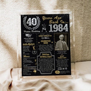 40th Newspaper Poster, 1984 Year in Review Sign Board, Born in 1984 ...