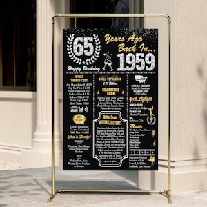 1959 Poster, 65th Chalkboard Sign, 1959 Fun Facts Poster, Birthday Gift ...