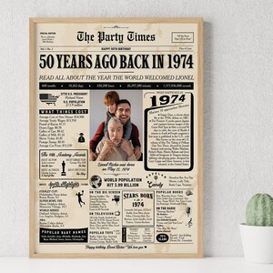 1974 Birthday Poster Board, Photo Poster Back in 1974, 50th Birthday Newspaper Sign, Party ...