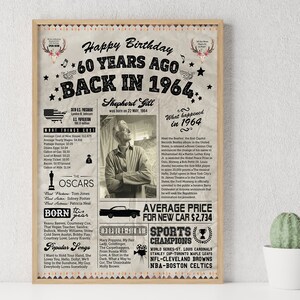 1964 Photo Poster, Personalized 60th Birthday Poster, Back in 1964 Sign ...