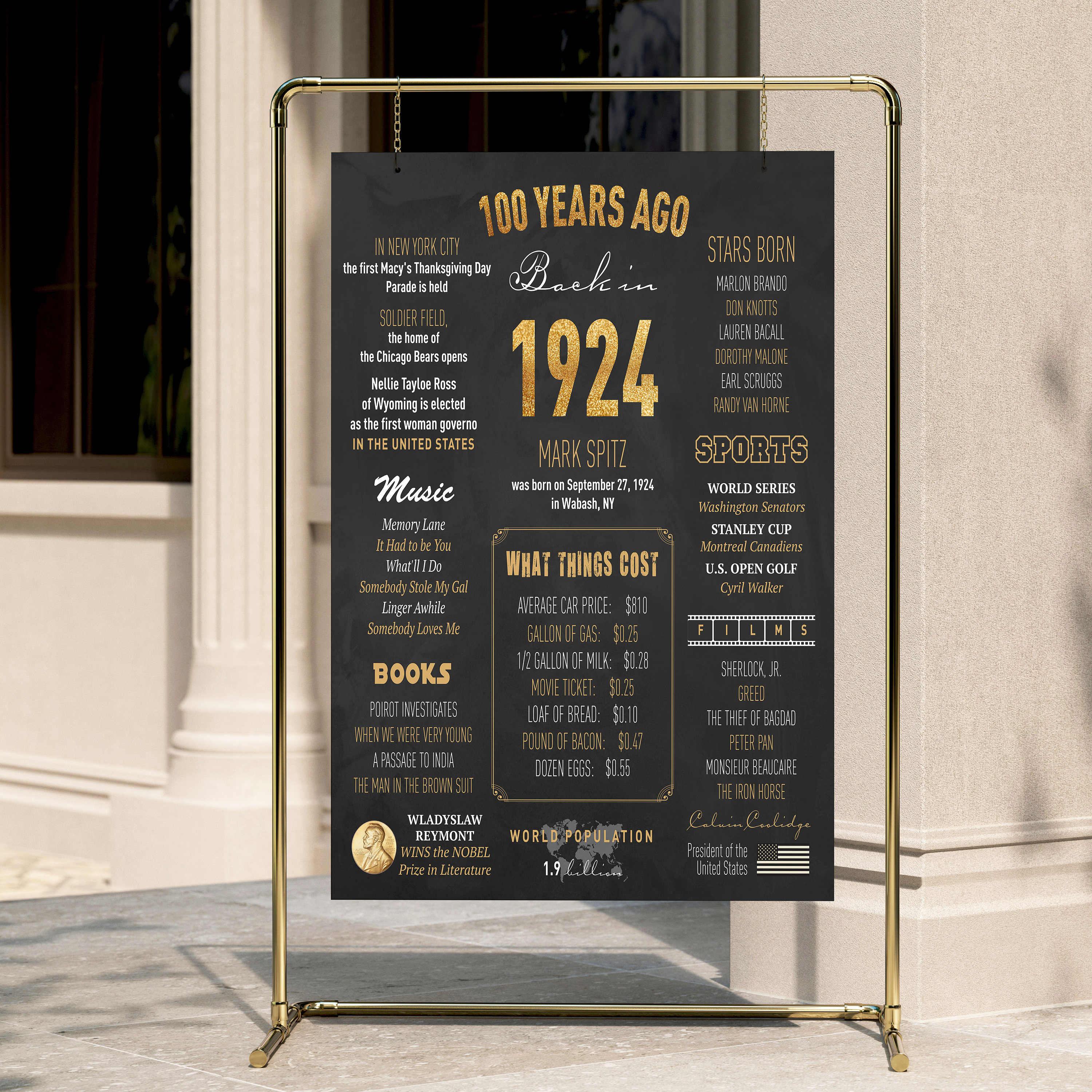 100th Milestone Birthday Poster 1924 Poster Board Poster - Etsy