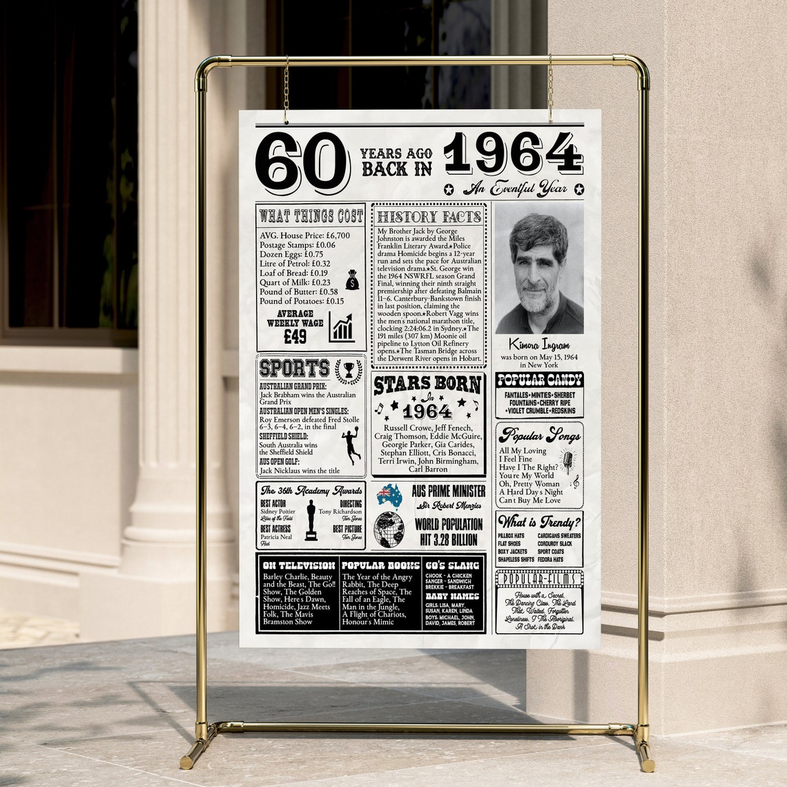 AUSTRALIA 1964 Poster, Personalized 60th Birthday Poster, Back in 1964 ...