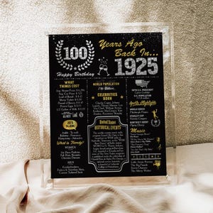 100th Milestone Birthday Poster, Poster Back in 1925, 100th Anniversary ...