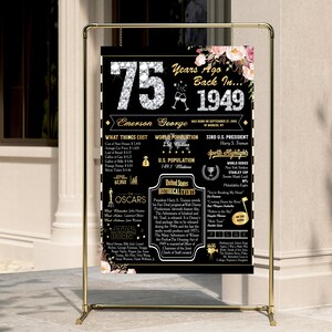 Custom 75th Birthday Poster, 75th Anniversary Gift Idea, 1949 Fun Facts ...