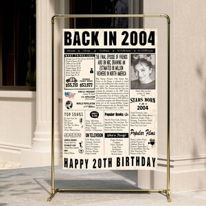 Back in 2004 Poster, Personalized 20th Birthday Poster, 2004 Fun Facts ...