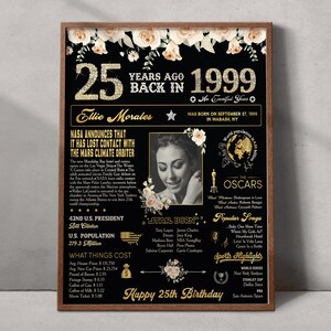 Personalized 1999 Birthday Poster, 1999 Fun Facts Board, 25th Birthday ...