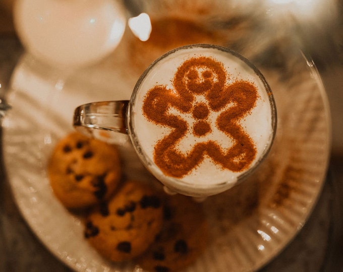 Gingerbread Man Coffee Stencil; Hot Chocolate Stencil; Christmas Coffee ...