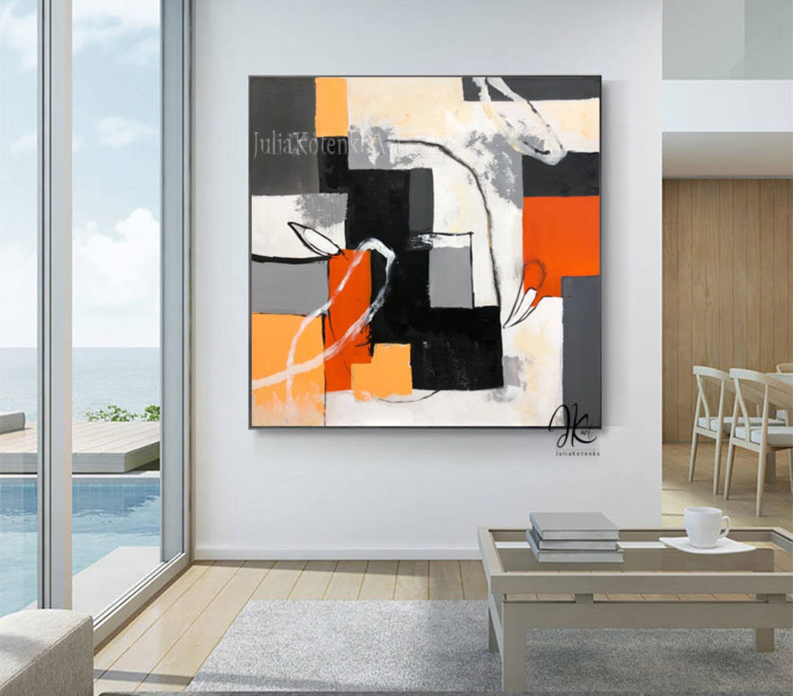 Oversized Abstract Wall Art On Canvas Orange Original Abstract | Etsy