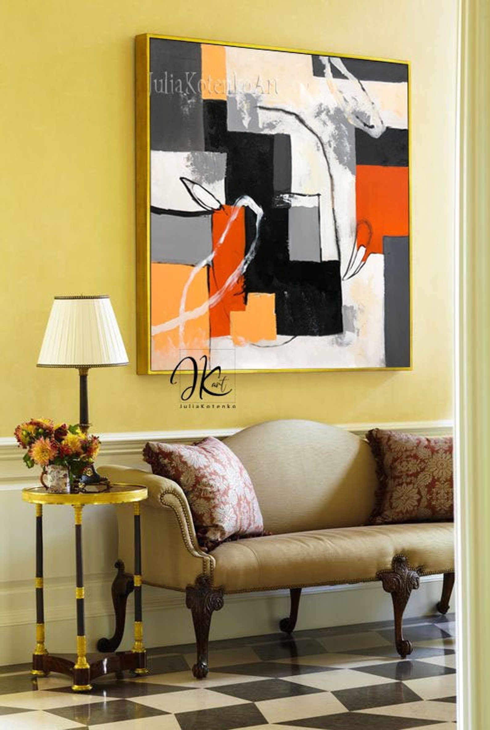 Oversized Abstract Wall Art On Canvas Orange Original Abstract | Etsy